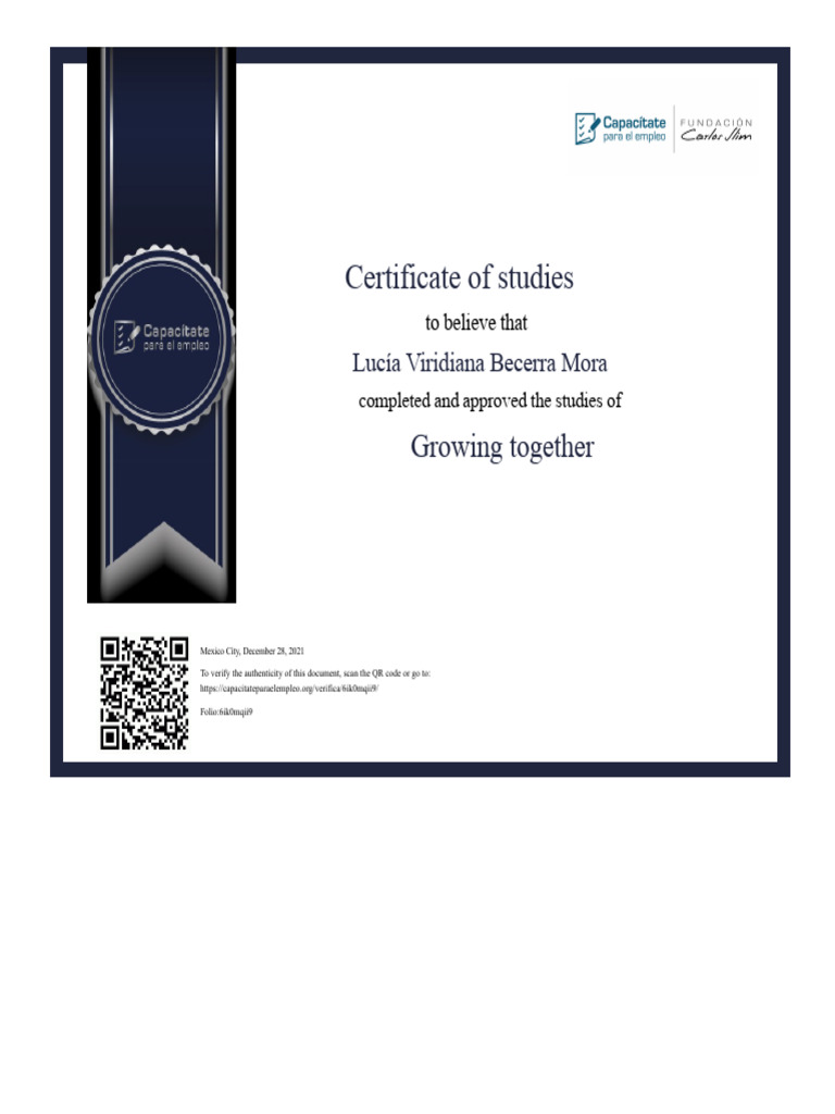 Certificate of Completion: Growing Together | PDF