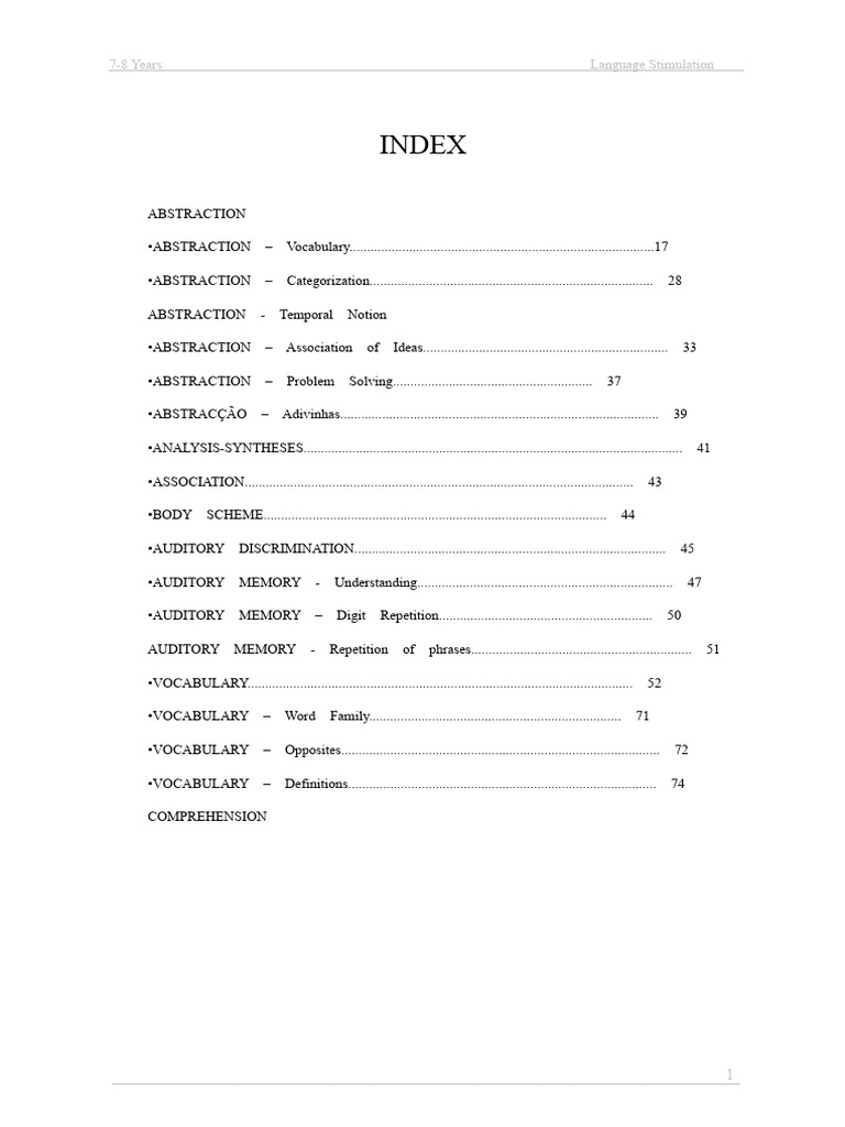 Training Sheets Attention Abstraction, Auditory Discrimination ...