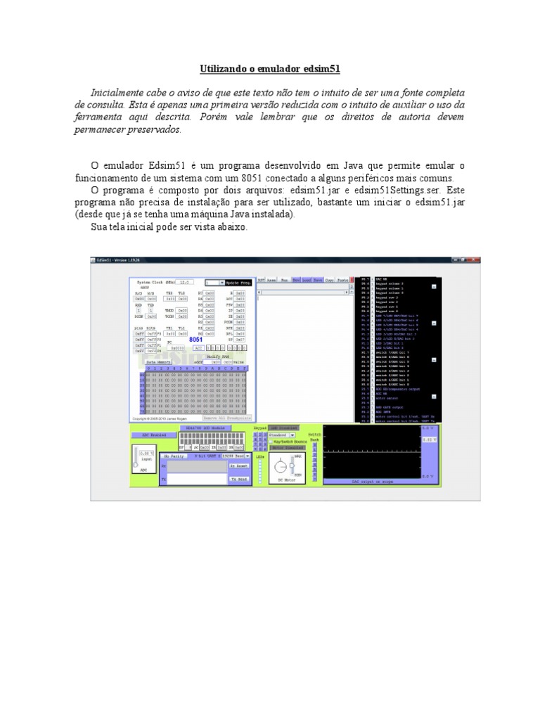 Utilizando o emulador edsim51 para simular o funcionamento de um ...