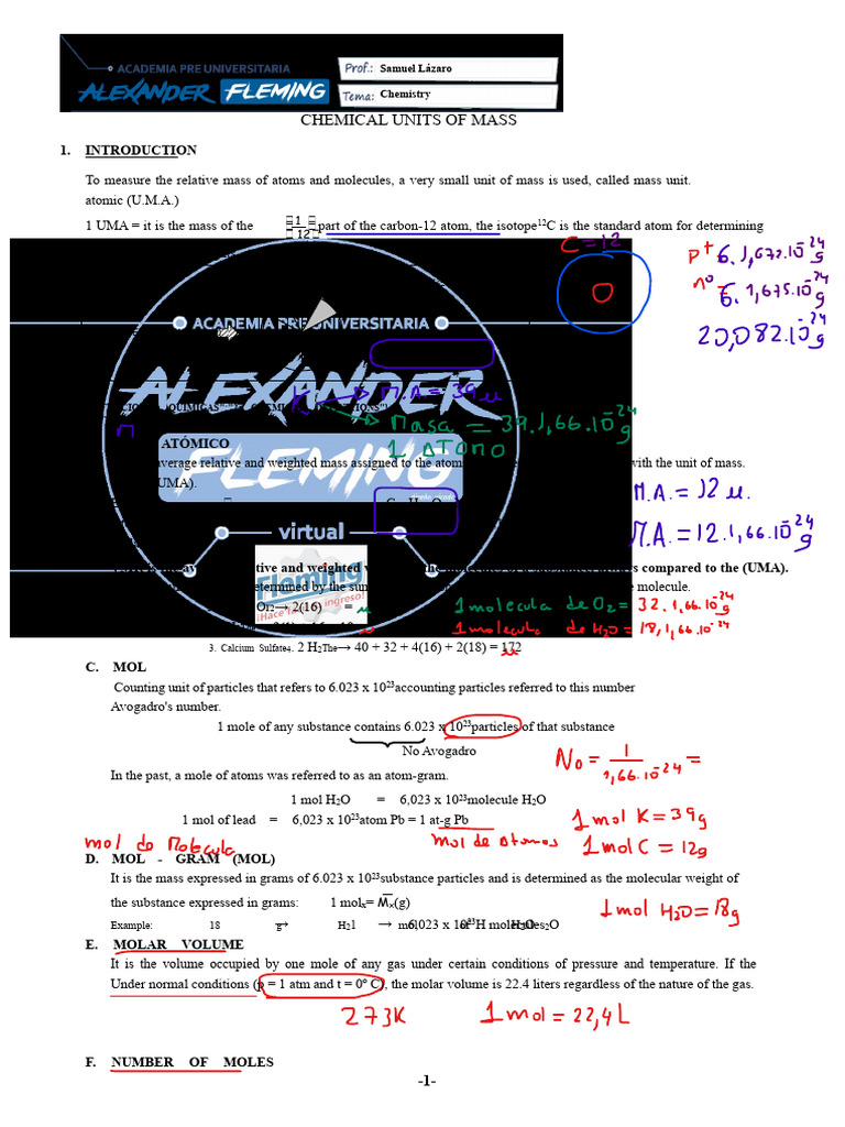 Chemical Mass Units (Class) | PDF | Mole (Unit) | Molecules