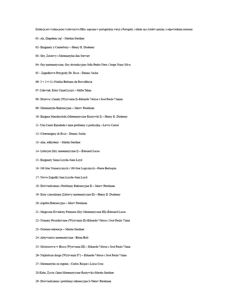 Kolekcja Wyzwania Matematyczne (LISTA) | PDF