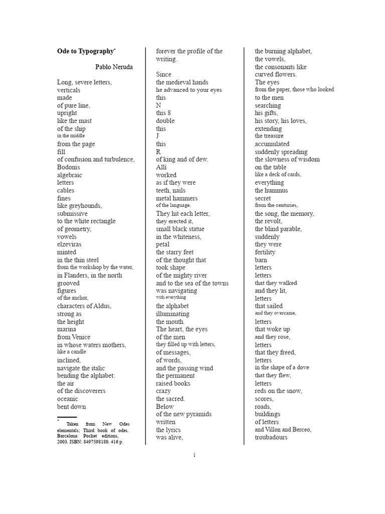Pablo Neruda, Ode To Typography | PDF