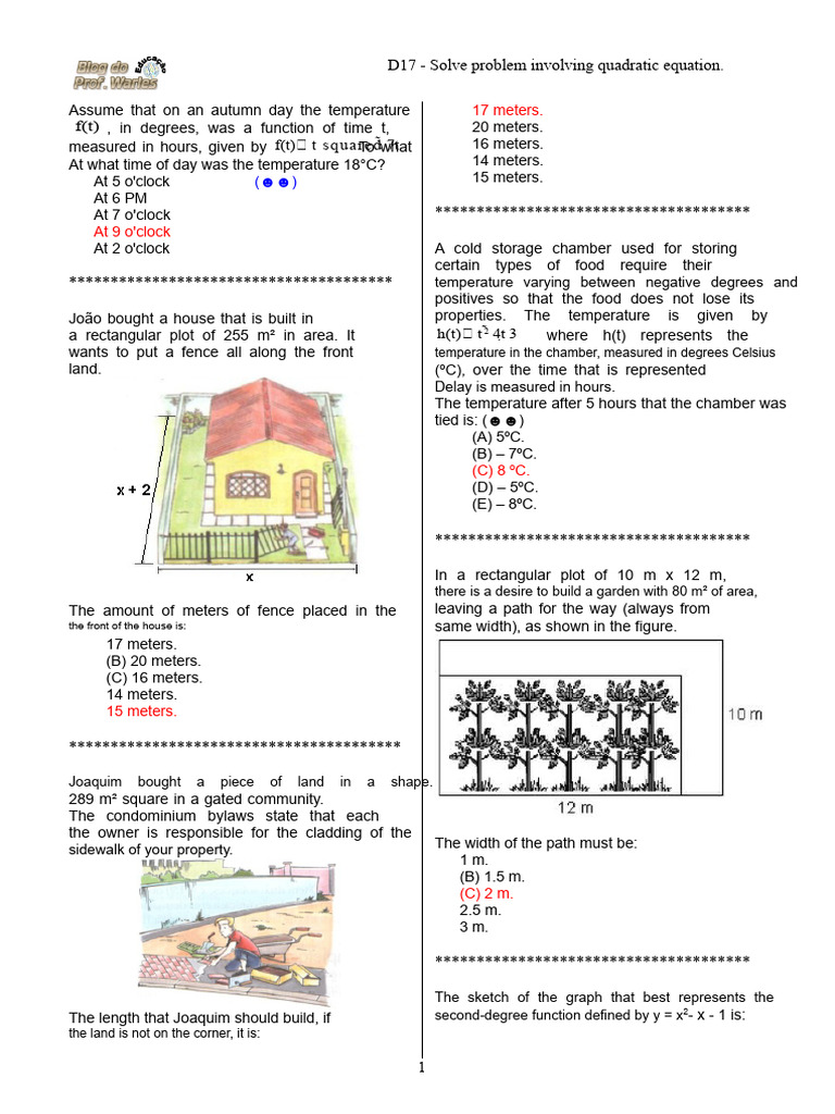 Quadratic Equation Problem Solving | PDF | Refrigerator | Temperature