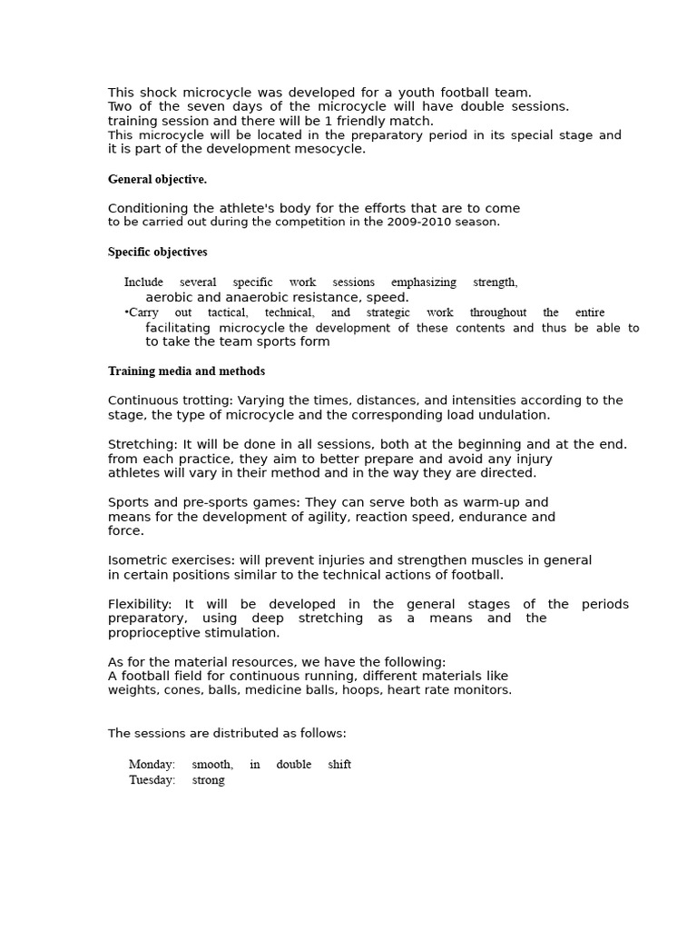Youth Football Training Microcycle Plan | PDF | Strength Training ...
