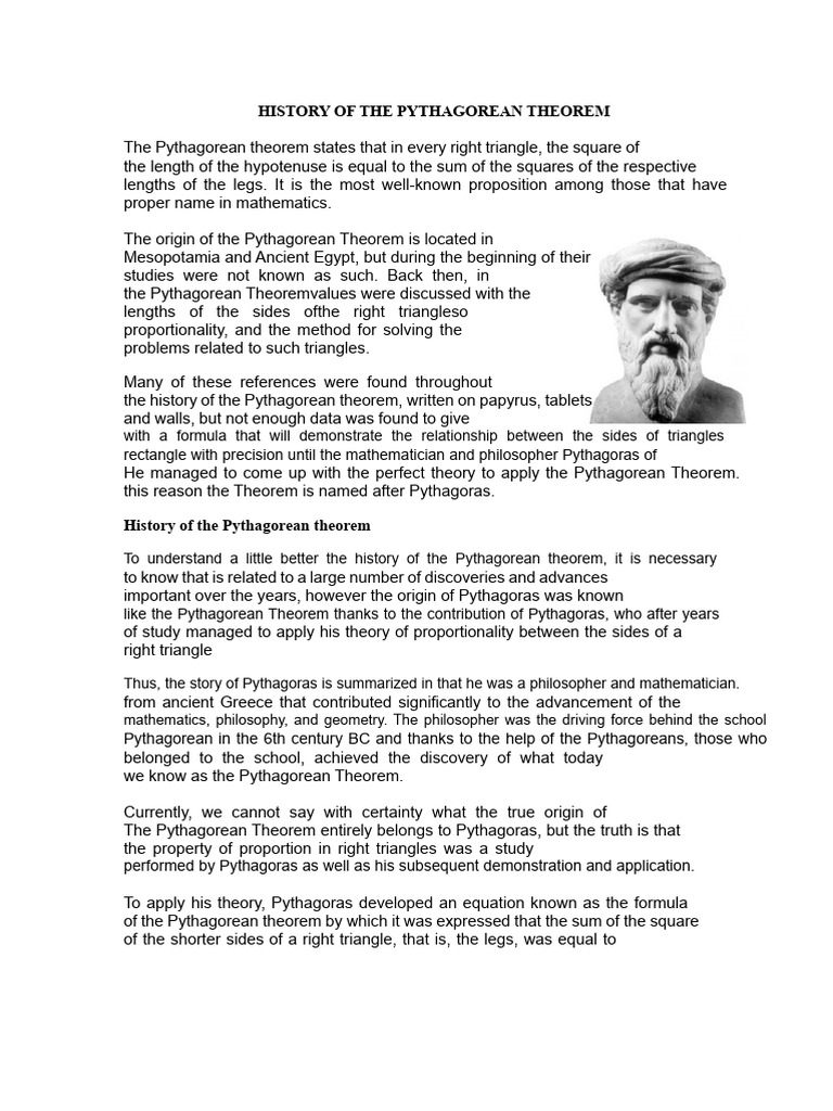 Pythagorean Theorem History Explained | PDF | Pythagoras | Theorem