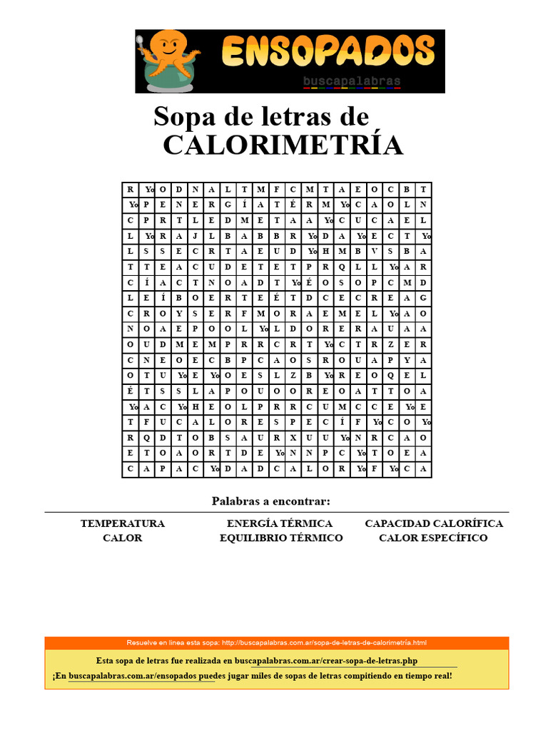 Sopa de Letras: Calorimetría | PDF | Calor | Capacidad calorífica