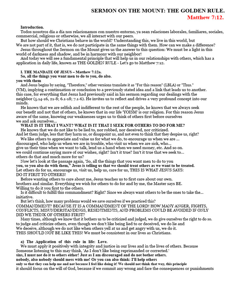 MATTHEW 7:12 - The Golden Rule | PDF | Gospel Of Matthew | Jesus
