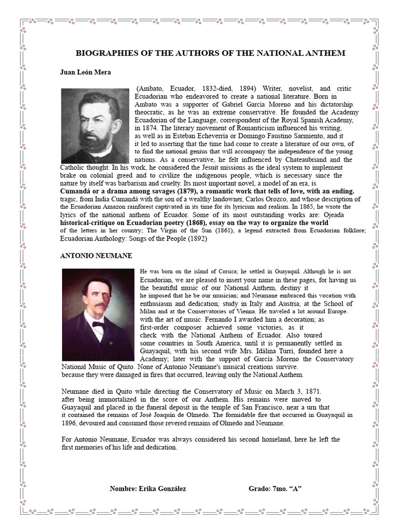 Authors of Ecuador's National Anthem | PDF | Ecuador