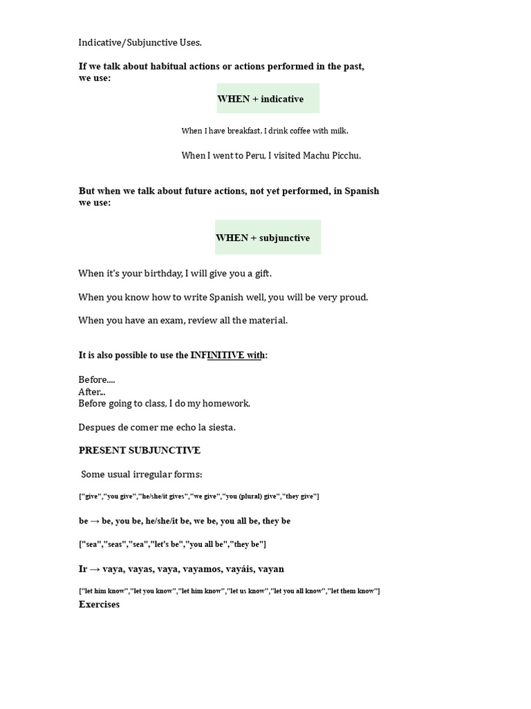 exercises when, subjunctive | PDF | Language Families | Languages