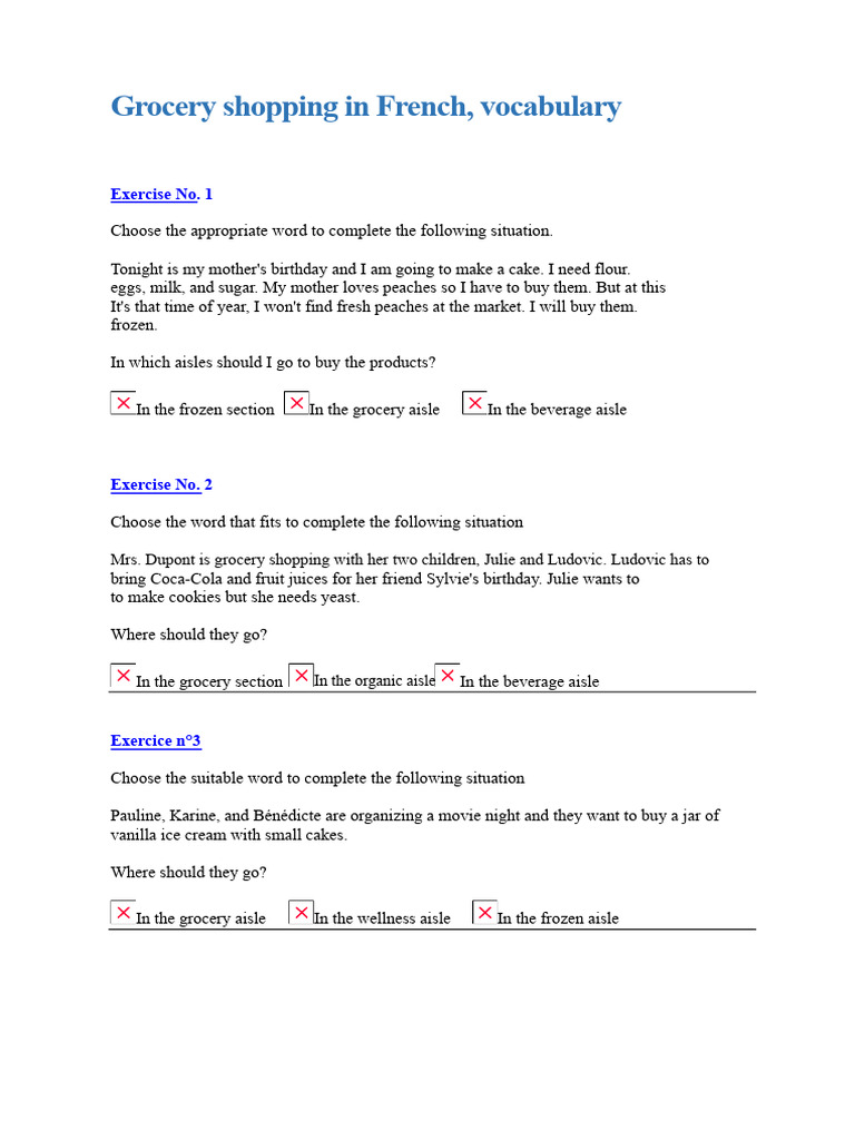 Grocery Shopping in French | PDF