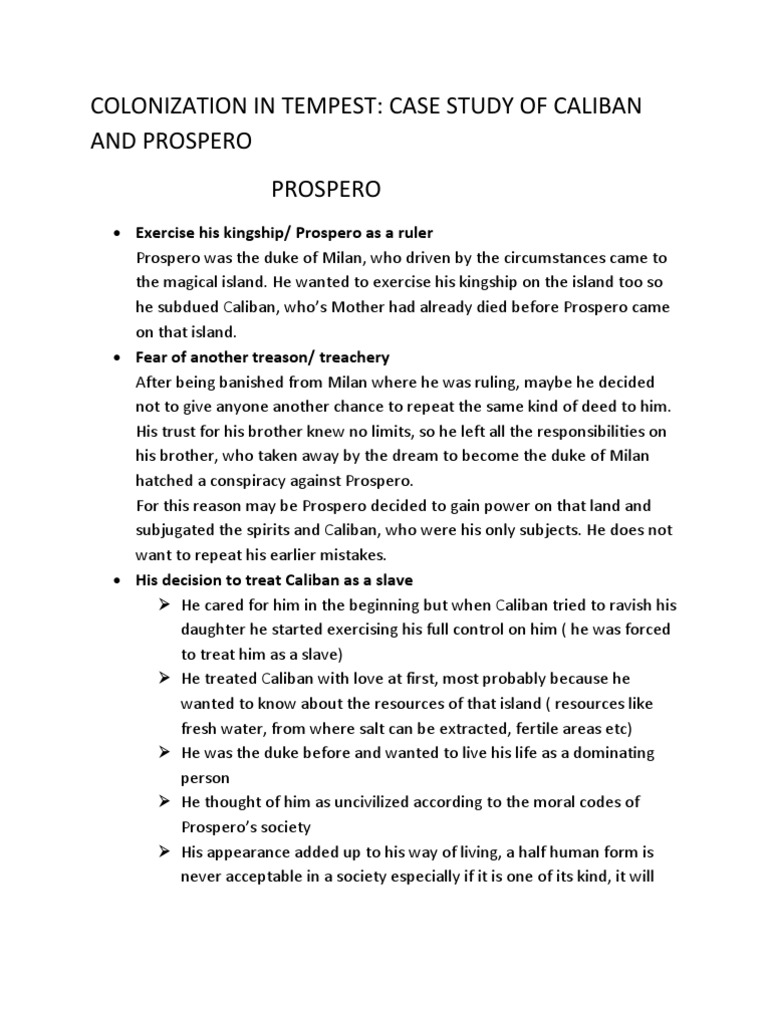 Colonization in Tempest: Case Study of Caliban and Prospero Prospero | PDF