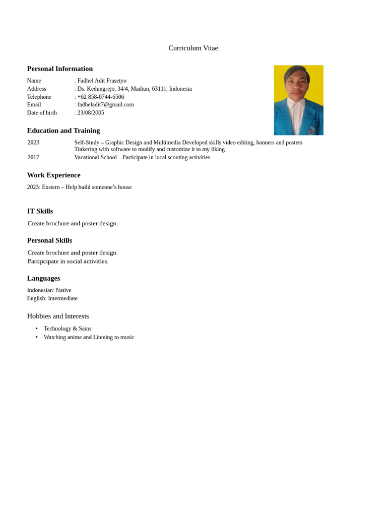 CV B. Ing Fadhel Adit | PDF