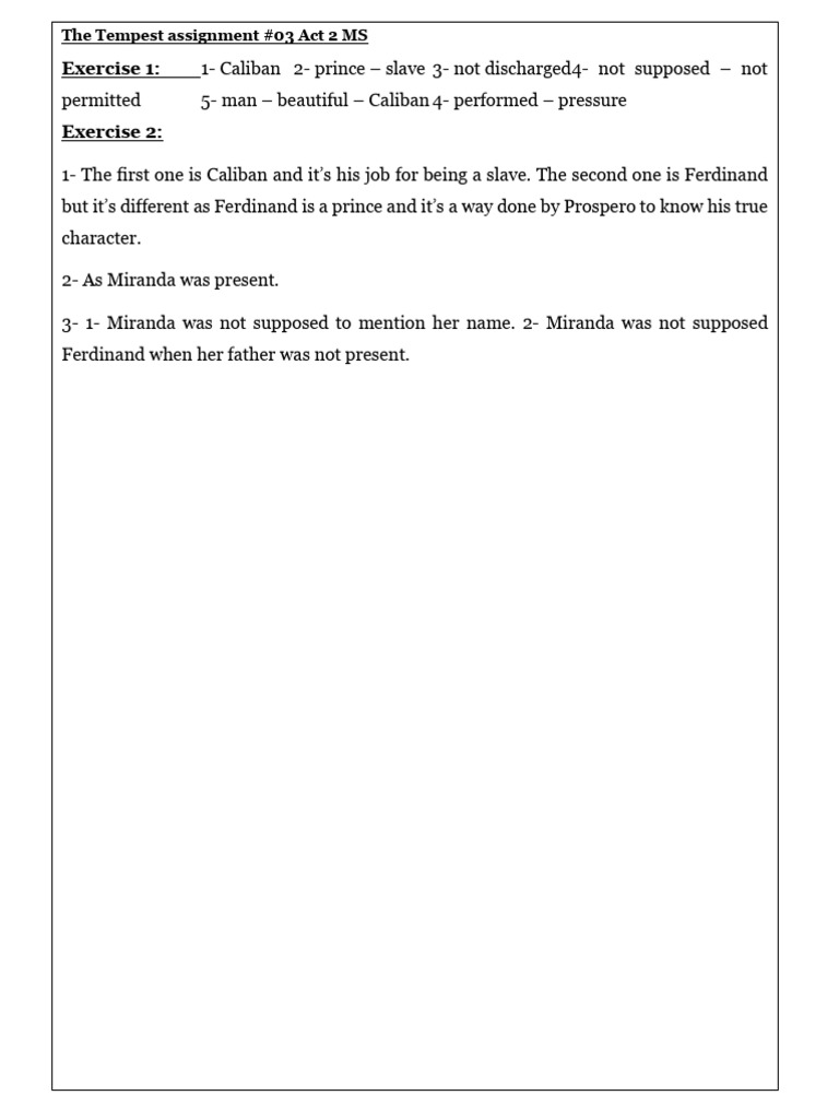 The Tempest Assignment #3 Act 2 MS | PDF