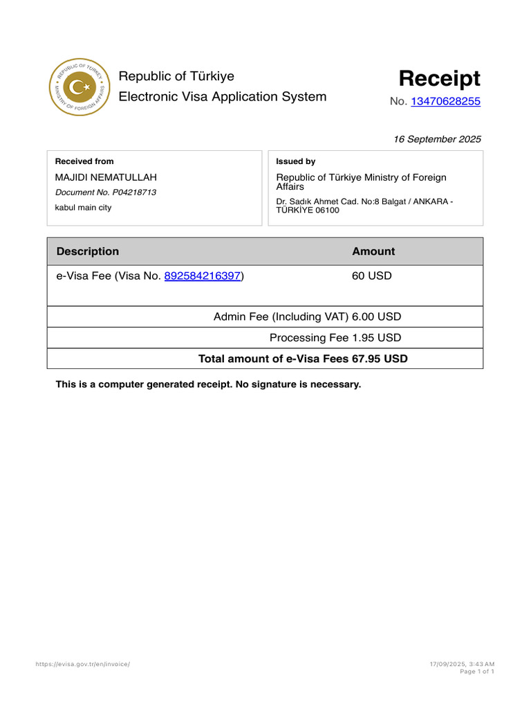 E-Visa - Payment Receipt | PDF