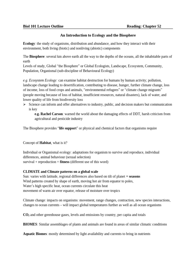 2-Biosphere Lecture Outline | PDF | Ecology | Forests