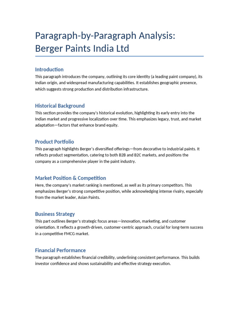 Berger Paints Analysis | PDF