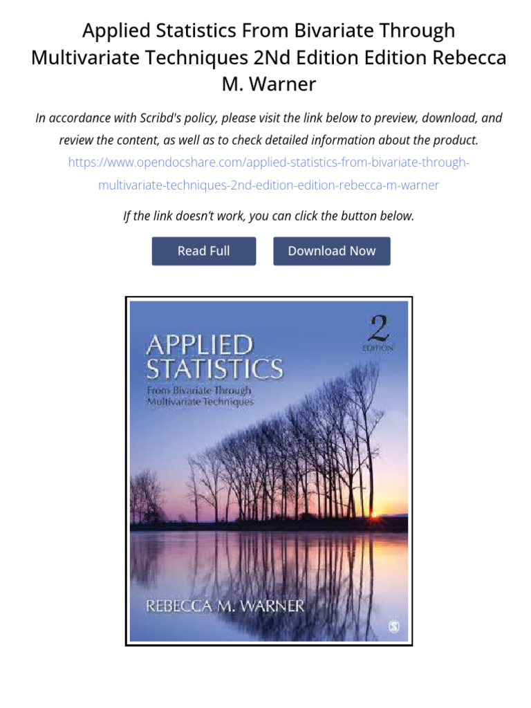 Applied Statistics From Bivariate Through Multivariate Techniques 2nd ...