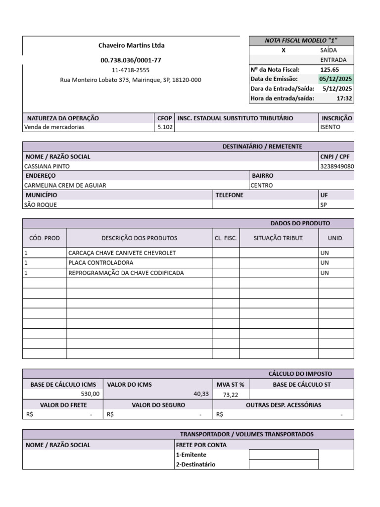 Planilha Sem Título - Modelo NF (1) | PDF