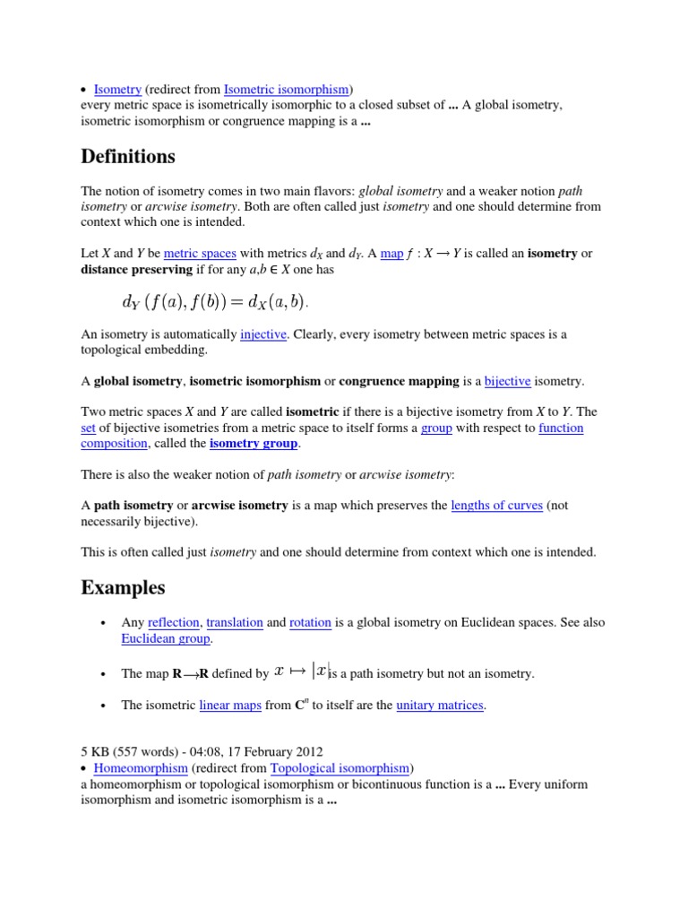 Definitions: Isometry Isometric Isomorphism | PDF | Mathematical ...