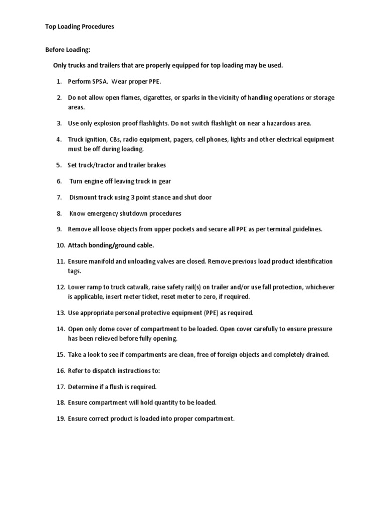 Top Loading Safety Procedures | PDF | Truck | Trailer (Vehicle)
