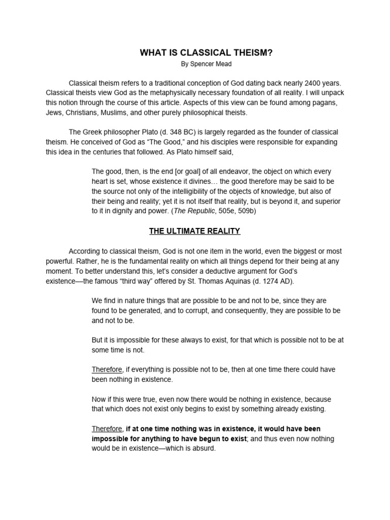 Understanding Classical Theism Explained | PDF | God | Theism