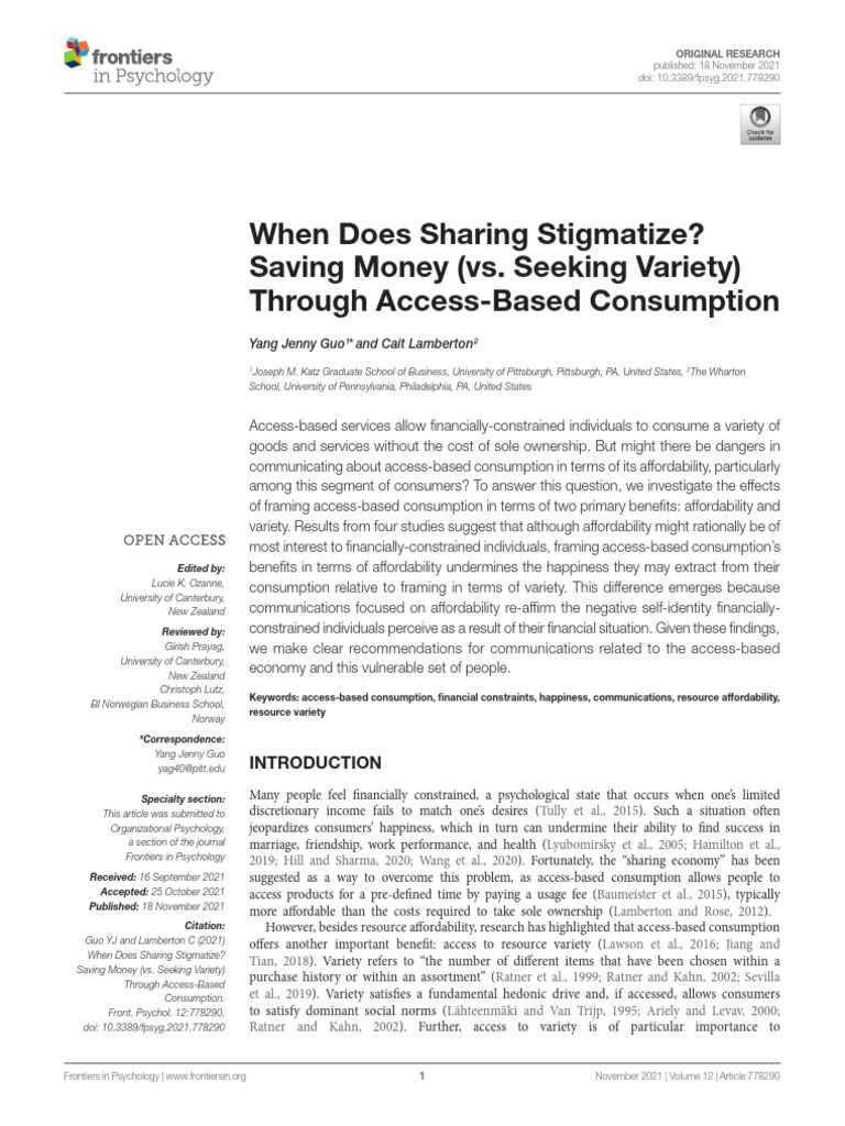 When Dpes Shering Stigmatize Saving Money | PDF | Cost Of Living ...