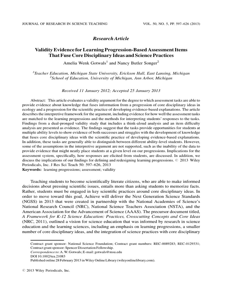 Validity Evidence For Learning Progression-Based Assessment Items That ...