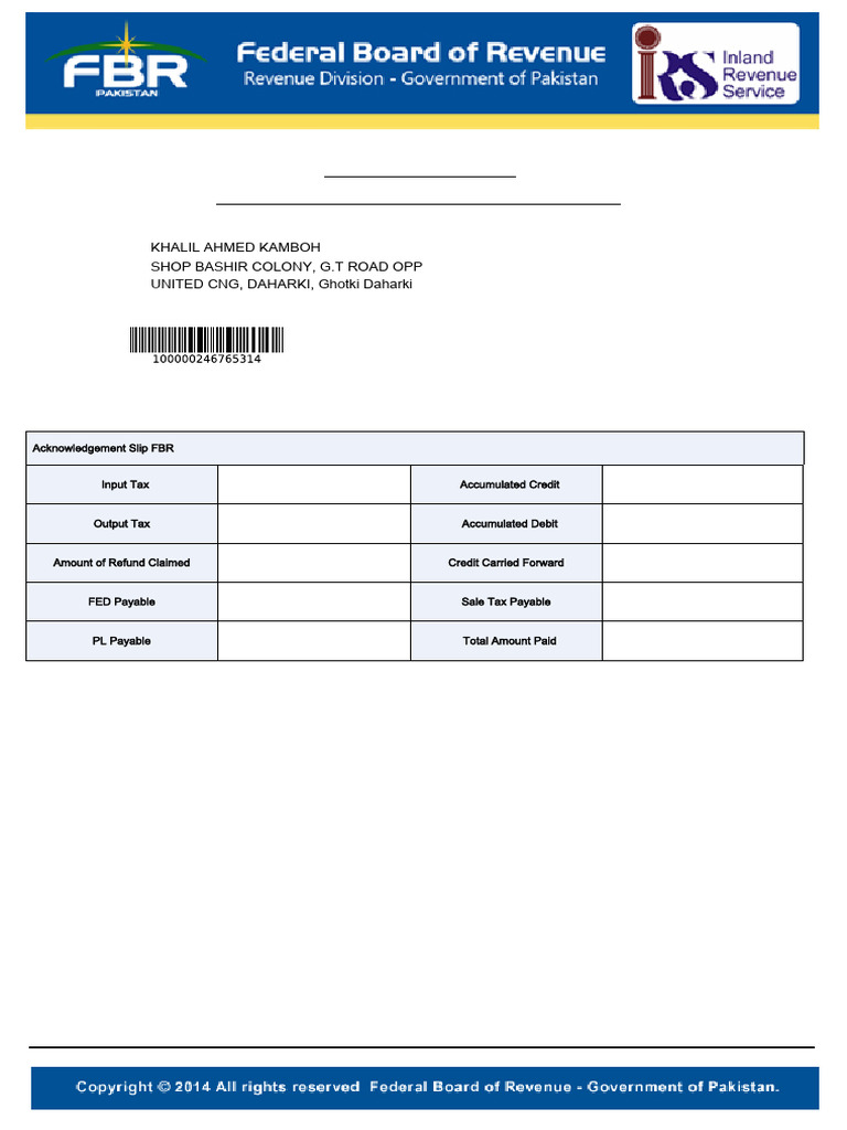 Acknowledgement Slip for Sales Tax Return | PDF | Taxes | Excise