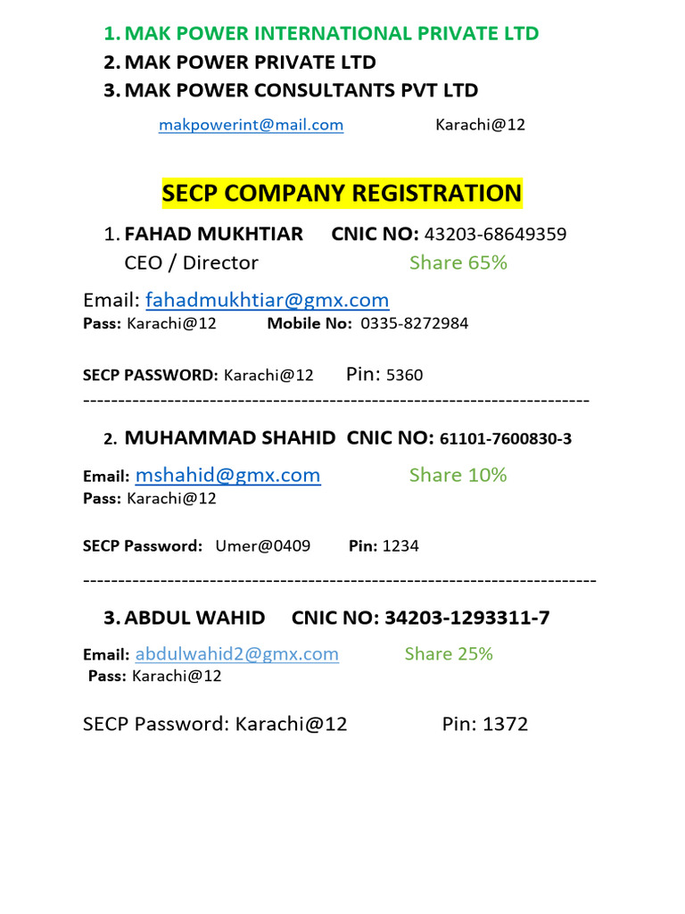 Company Registration Details for MAK Power | PDF