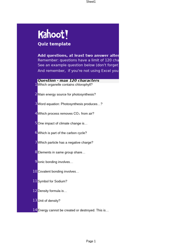 Ka Hoot Quiz Template | PDF | Chemical Reactions | Photosynthesis