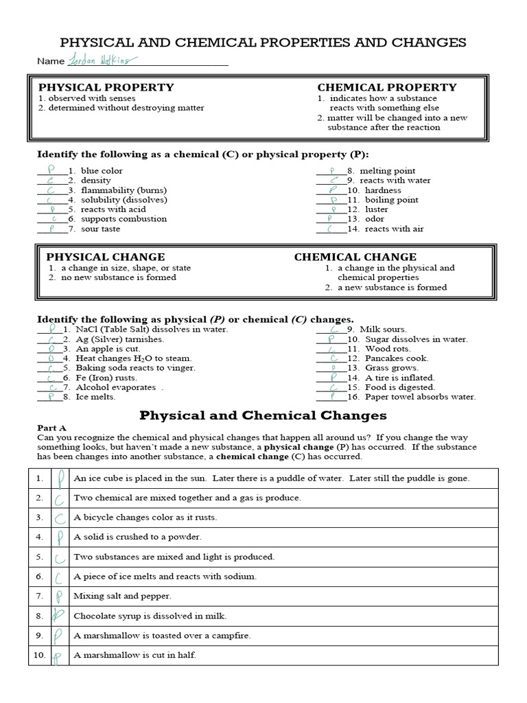 Physical vs. Chemical Properties Guide | PDF | Water | Chemical Substances