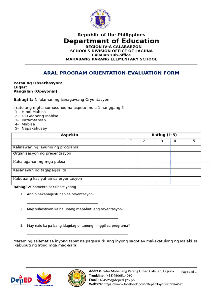 Aral Evaluation Form | PDF