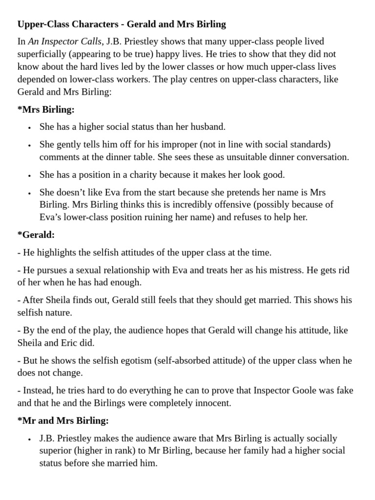 Upper Class's Characters | PDF