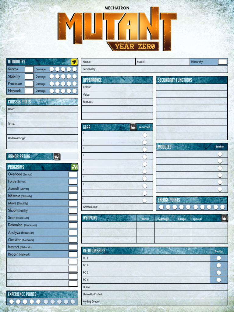 Mutant Mechatron Character Sheet | PDF