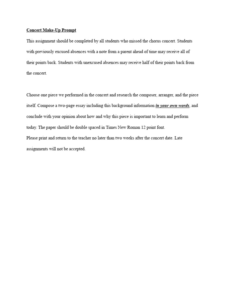 Concert Make-Up Assignment Guidelines | PDF