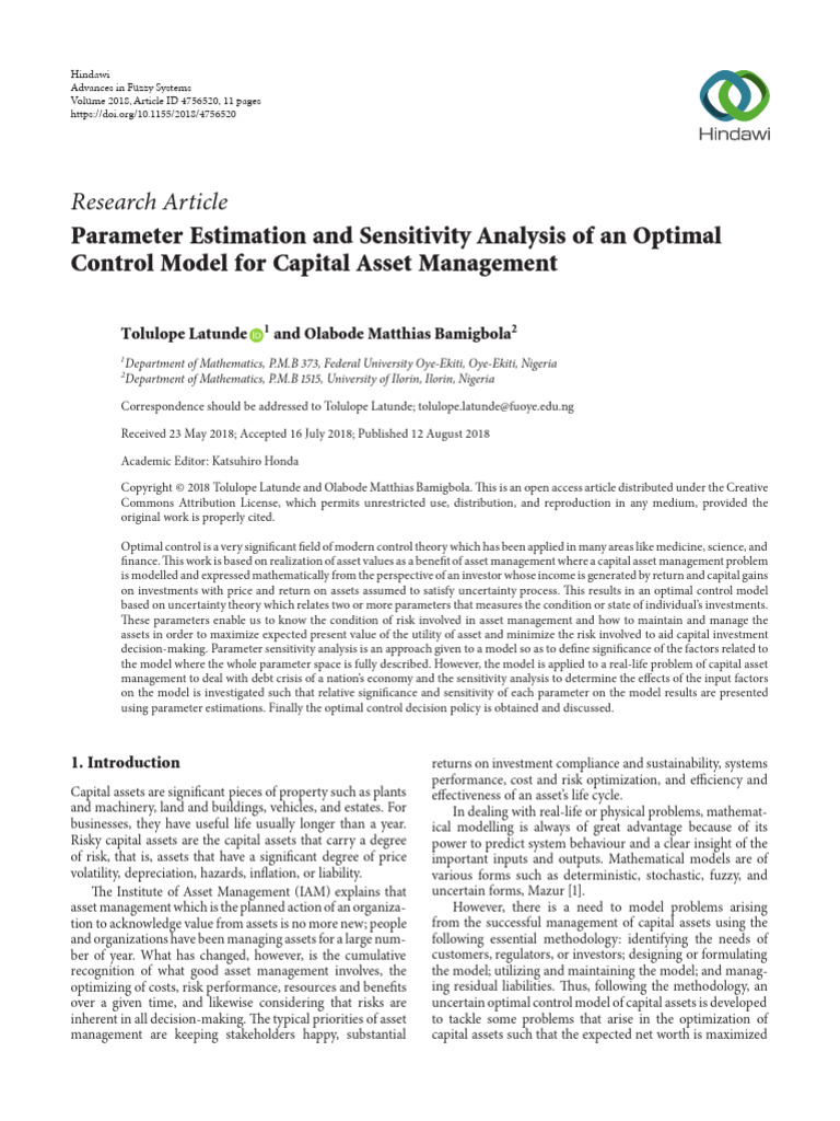 Parameter estimation and sensitivity analysis of an optimal control model for capital asset ...