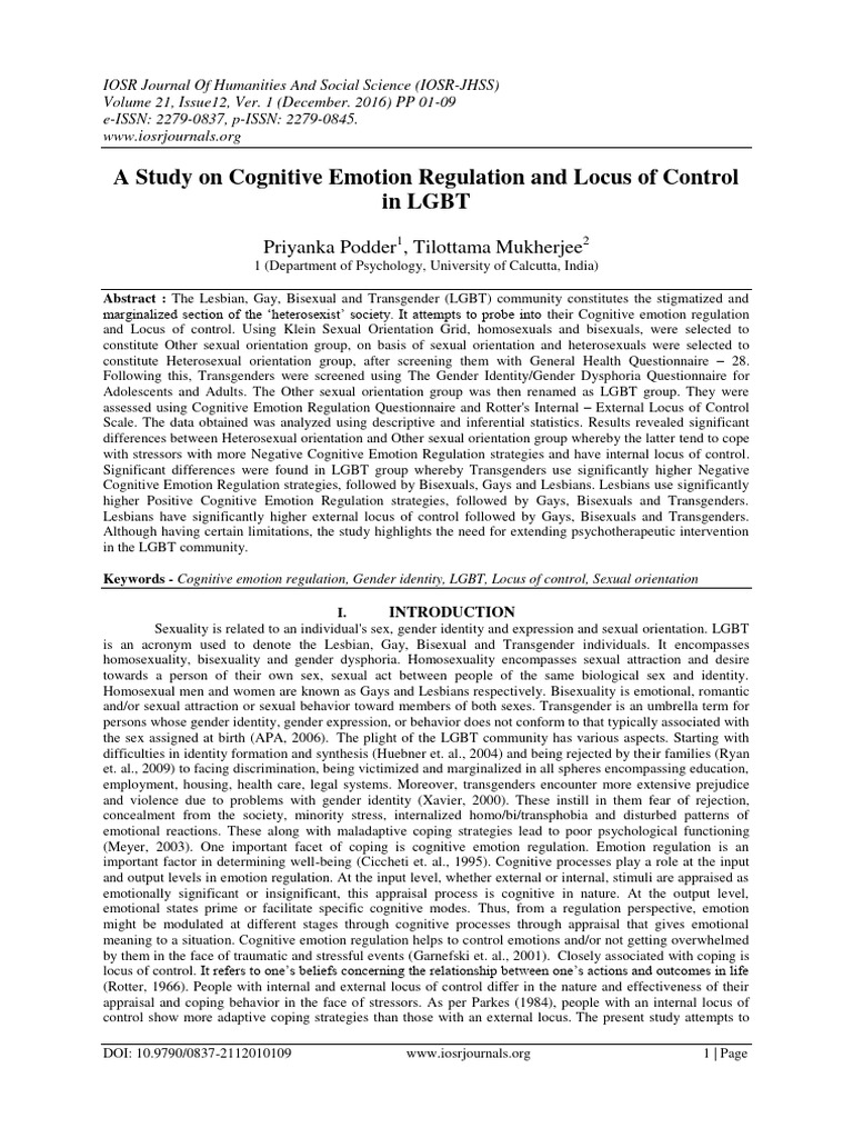 A Study On Cognitive Emotion Regulation | PDF | Sexual Orientation ...