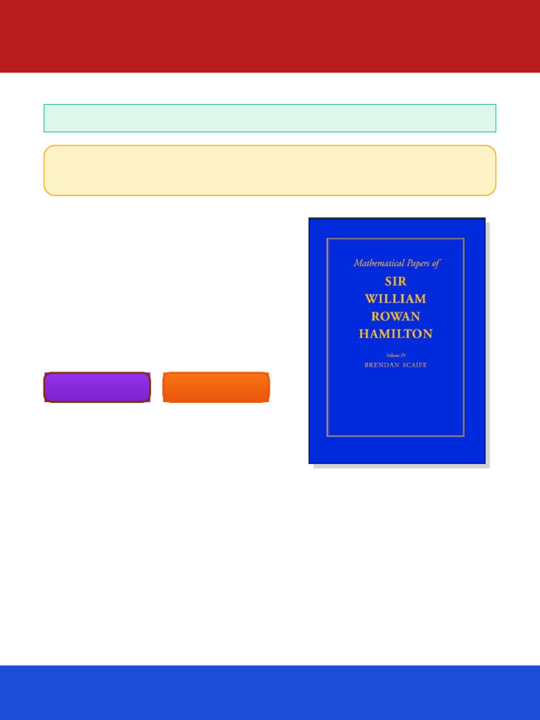 The Mathematical Papers of Sir William Rowan Hamilton Volume 4 Geometry ...