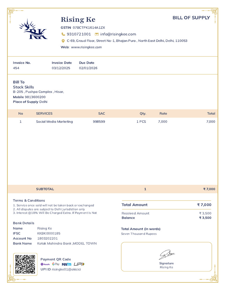 Stock Skills Invoice 454 | PDF