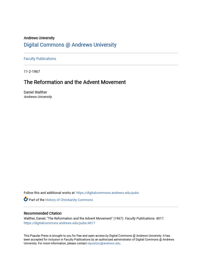Reformation's Influence on Adventism | PDF | Baptism | Justification ...