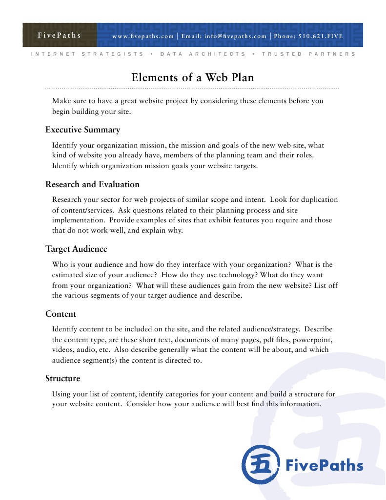 Elements of A Web Plan | PDF | Websites | Target Audience