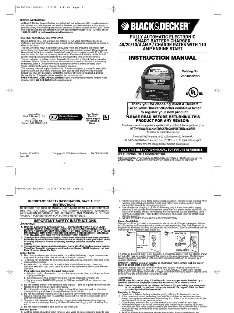 Instruction Manual | PDF | Battery Charger | Battery (Electricity)