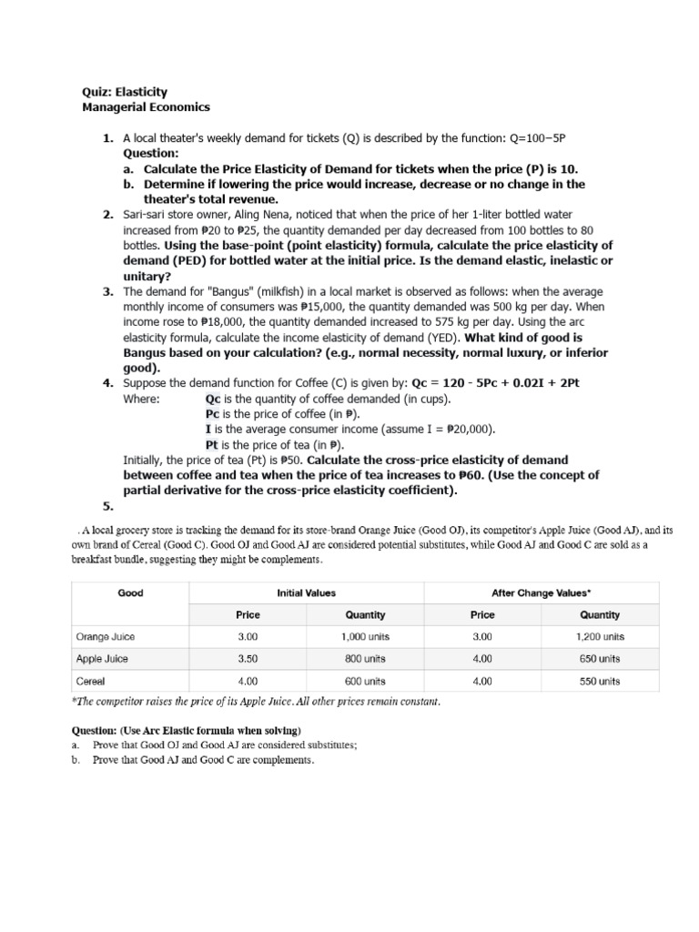 Quiz Elasticity Managerial Economics | PDF