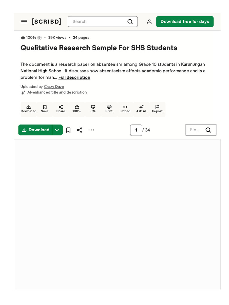 Document496620310qualitative Research Sample For SHS Students | PDF
