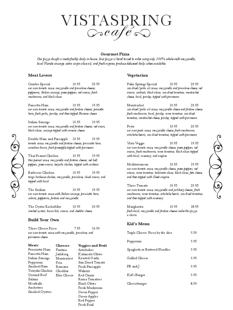 Vista Spring Cafe Menu | PDF | Salad | Pizza