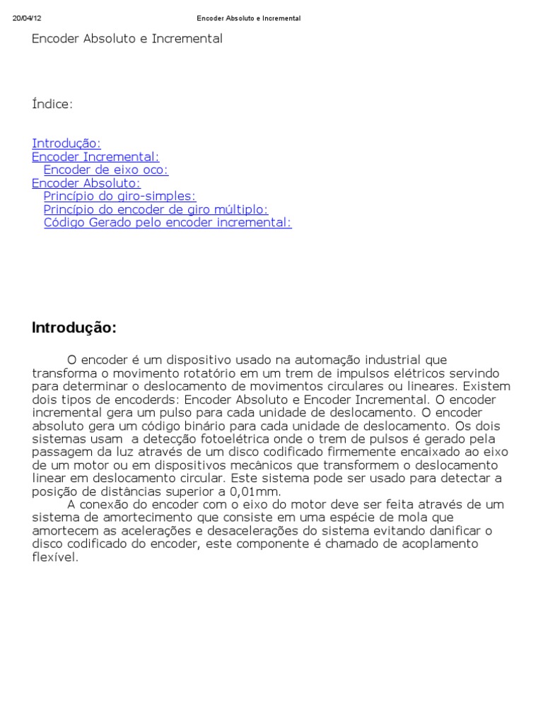 Encoders: Absoluto vs Incremental | PDF | Controlador lógico ...