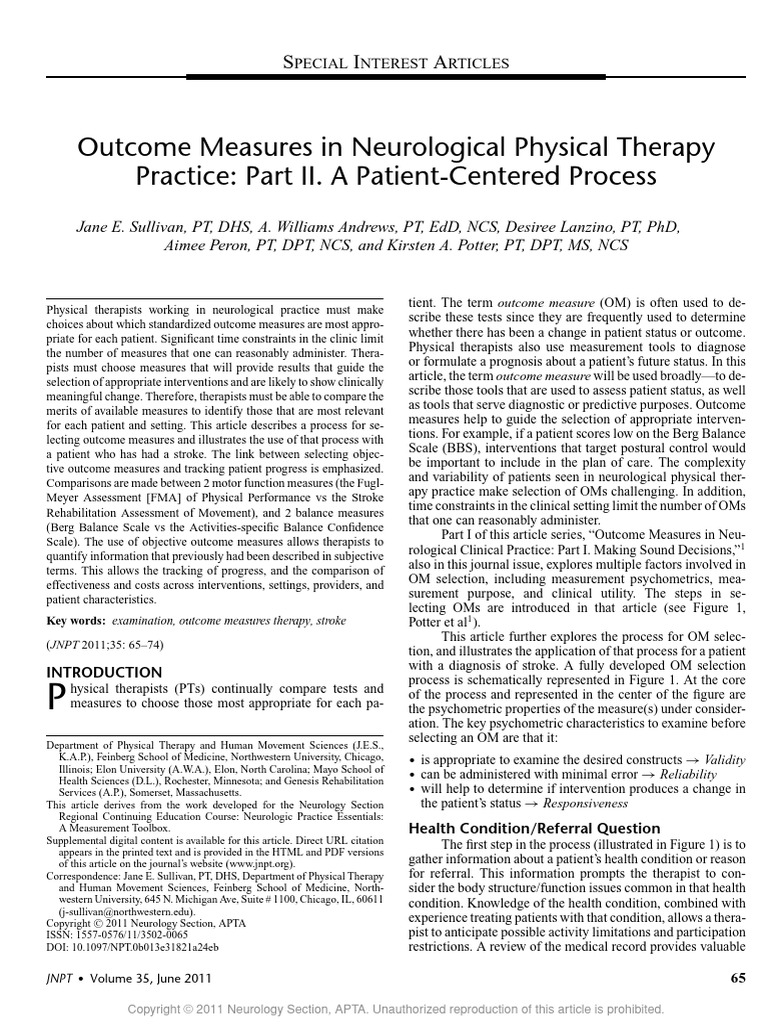 Selecting Outcome Measures in Neuro PT | PDF | Physical Therapy | Stroke