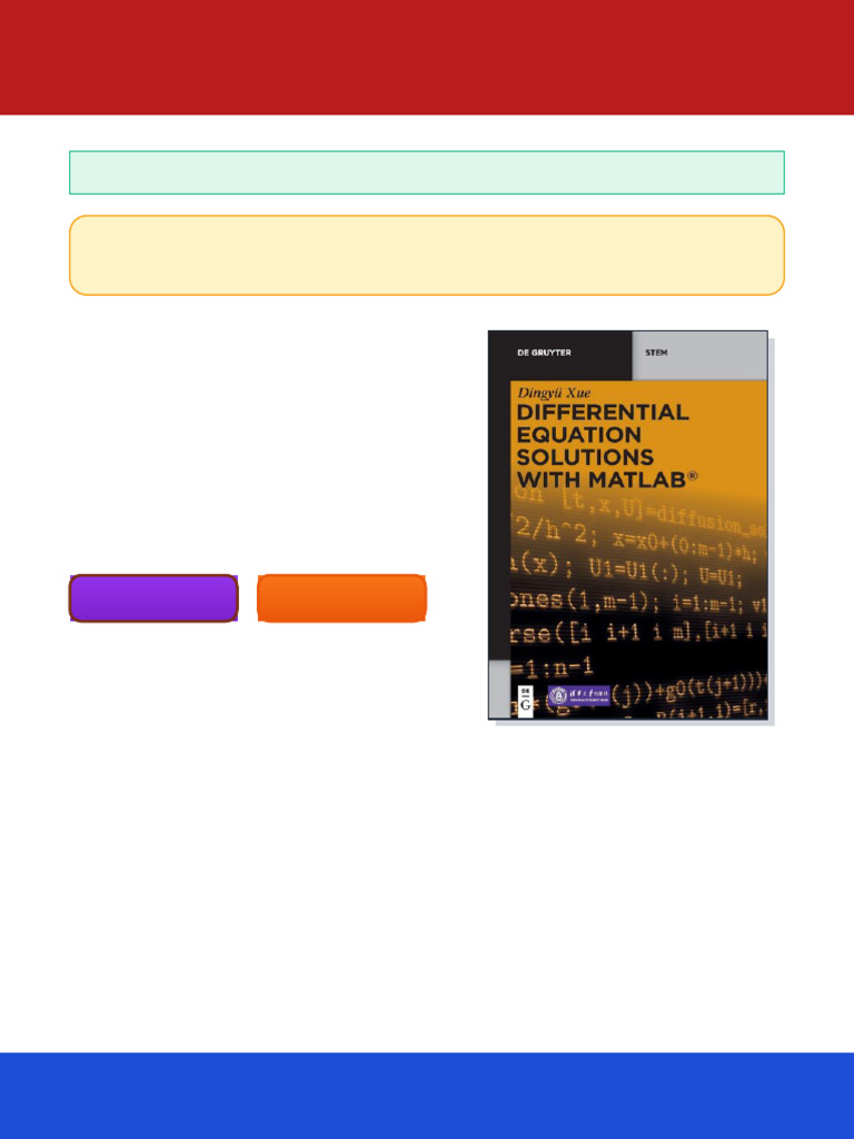 Differential Equation Solutions With MATLAB Fundamentals and Numerical Implementations De ...