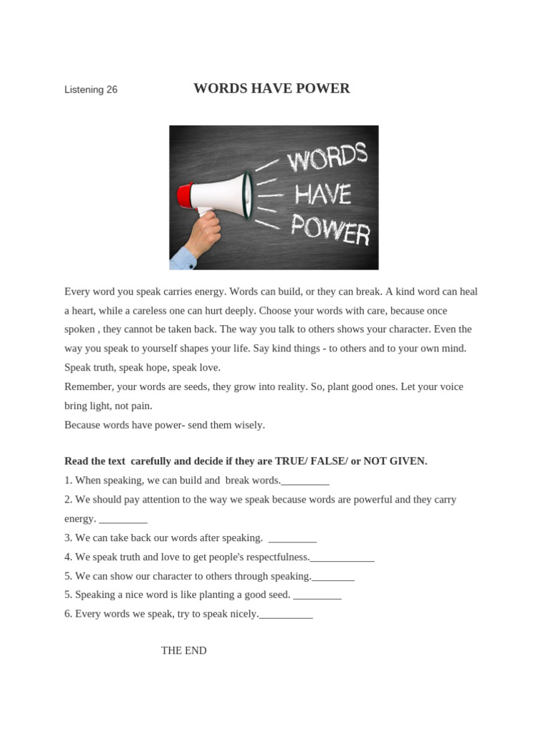 Listening 26 Words Have Power | PDF