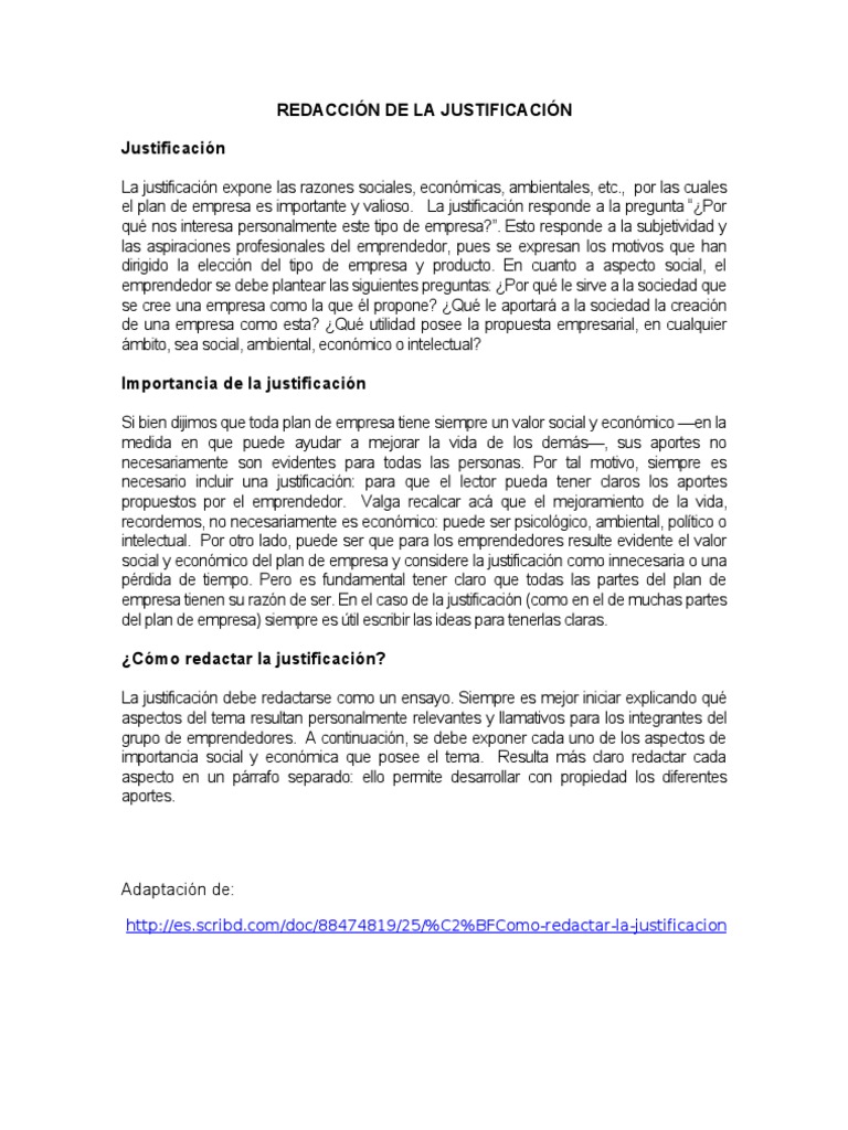 REDACCIÓN DE LA JUSTIFICACIÓN